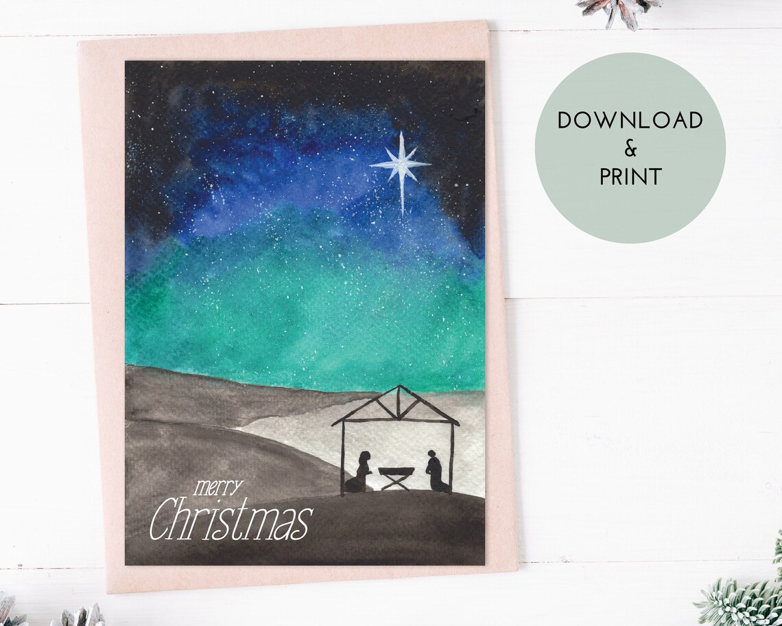 Printable Christmas Card, Nativity Scene Instant Download PDF ...