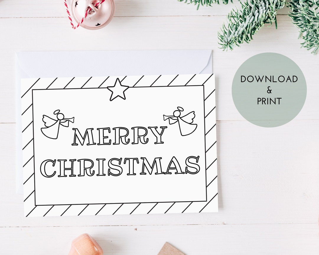Printable Colouring Christmas Card, Merry Christmas Colour-in Kids ...
