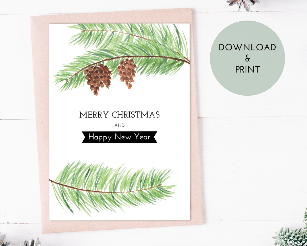 Printable Christmas & Happy New Year Card, Instant Download PDF With ...