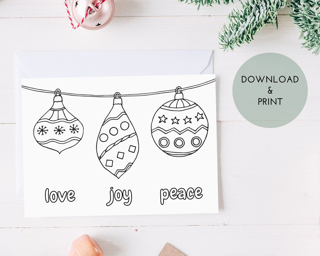 Printable Colouring Christmas Card Love Joy Peace Colour-in - Etsy