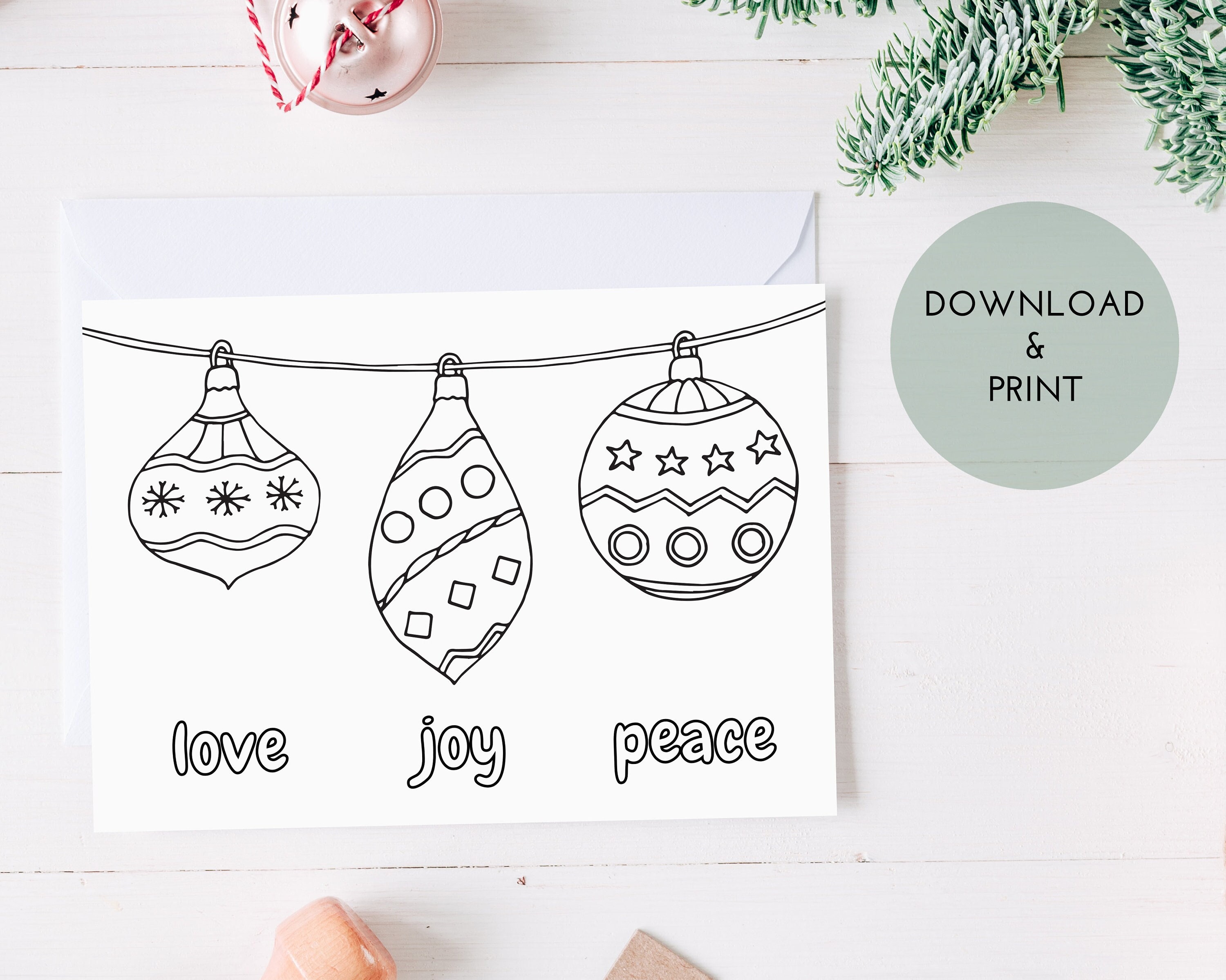 Printable Colouring Christmas Card Love Joy Peace Colour-in - Etsy