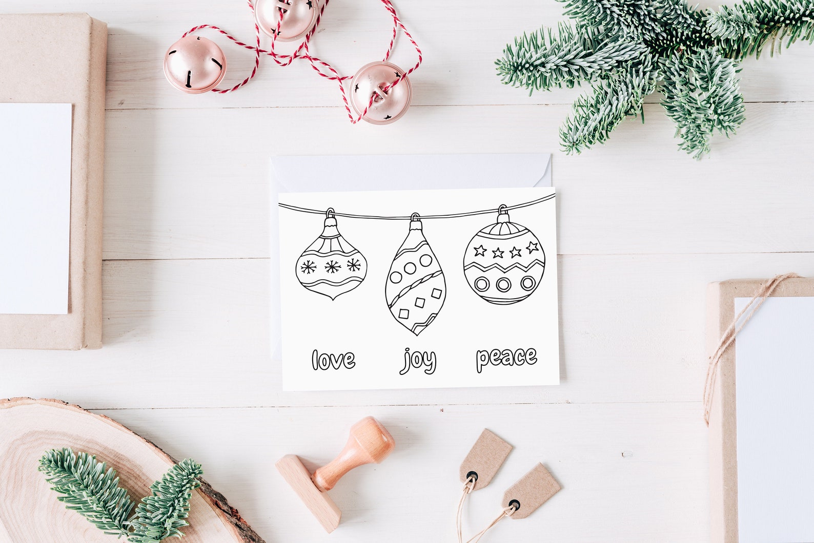 Printable Colouring Christmas Card, Love Joy Peace Colour-in Kids ...