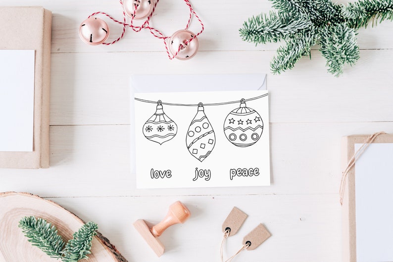 Printable Colouring Christmas Card Love Joy Peace Colour-in - Etsy