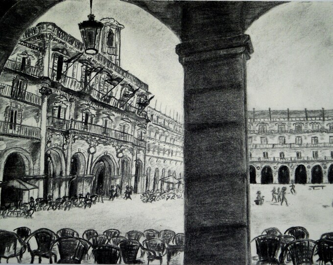 Charcoal Drawing of Spanish Plaza A4 Paper - Etsy