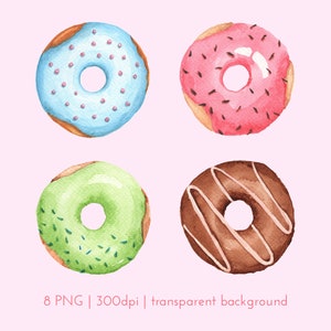 8 Watercolour Donut Clip Art Files, Instant Download Donut PNG, 300dpi ...