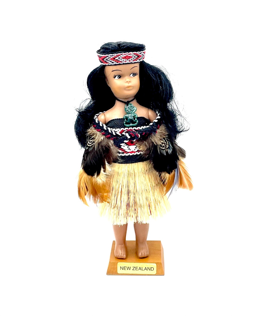Vintage Maori, New Zealand, Folk Art, Doll Figurine With Wooden Stand ...