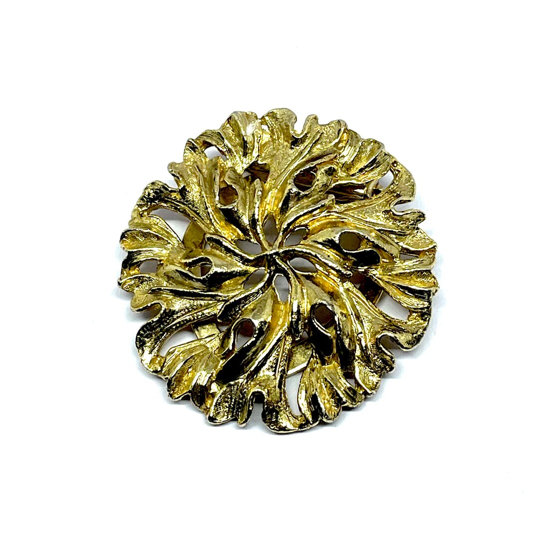 1970s Vintage Scarf Clip, Gold Tone Open Work Scarf Clip, Textured ...
