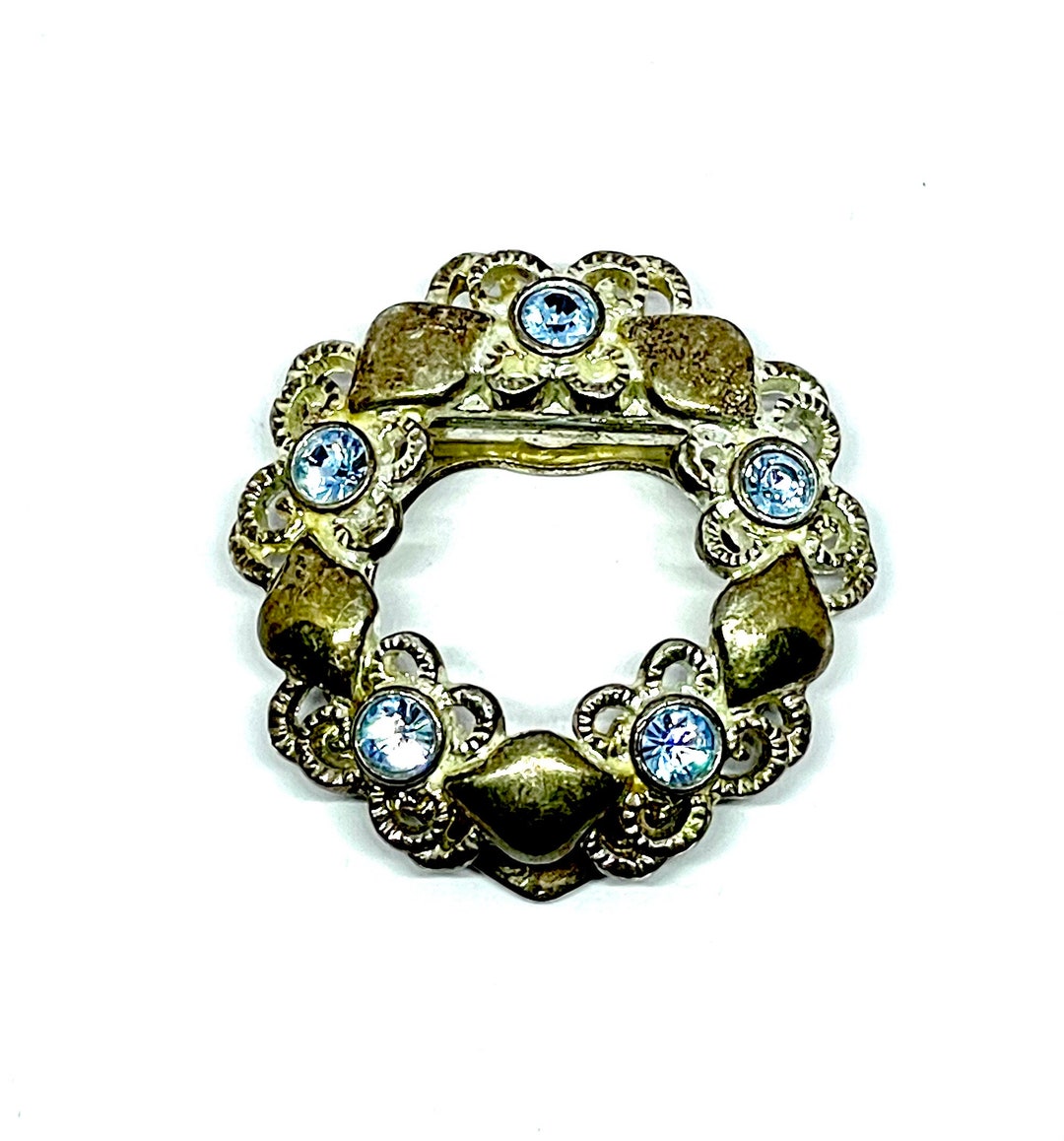 Gold Tone Vintage Scarf Clip, Circular Blue Diamante Flower 1960s ...