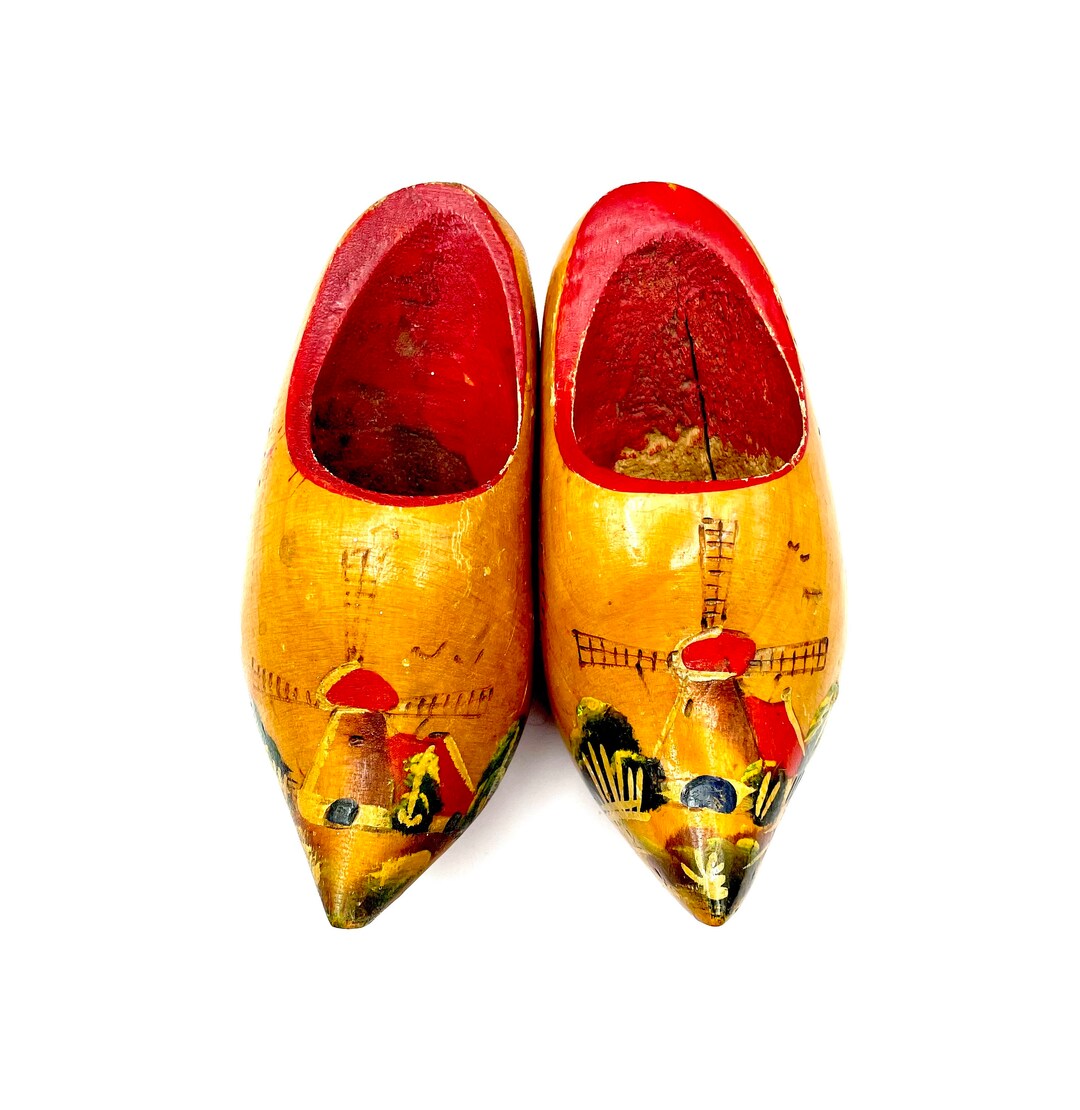 Made in Holland Vintage Decorated Clogs 1960s Hanging Brown/red Wooden ...