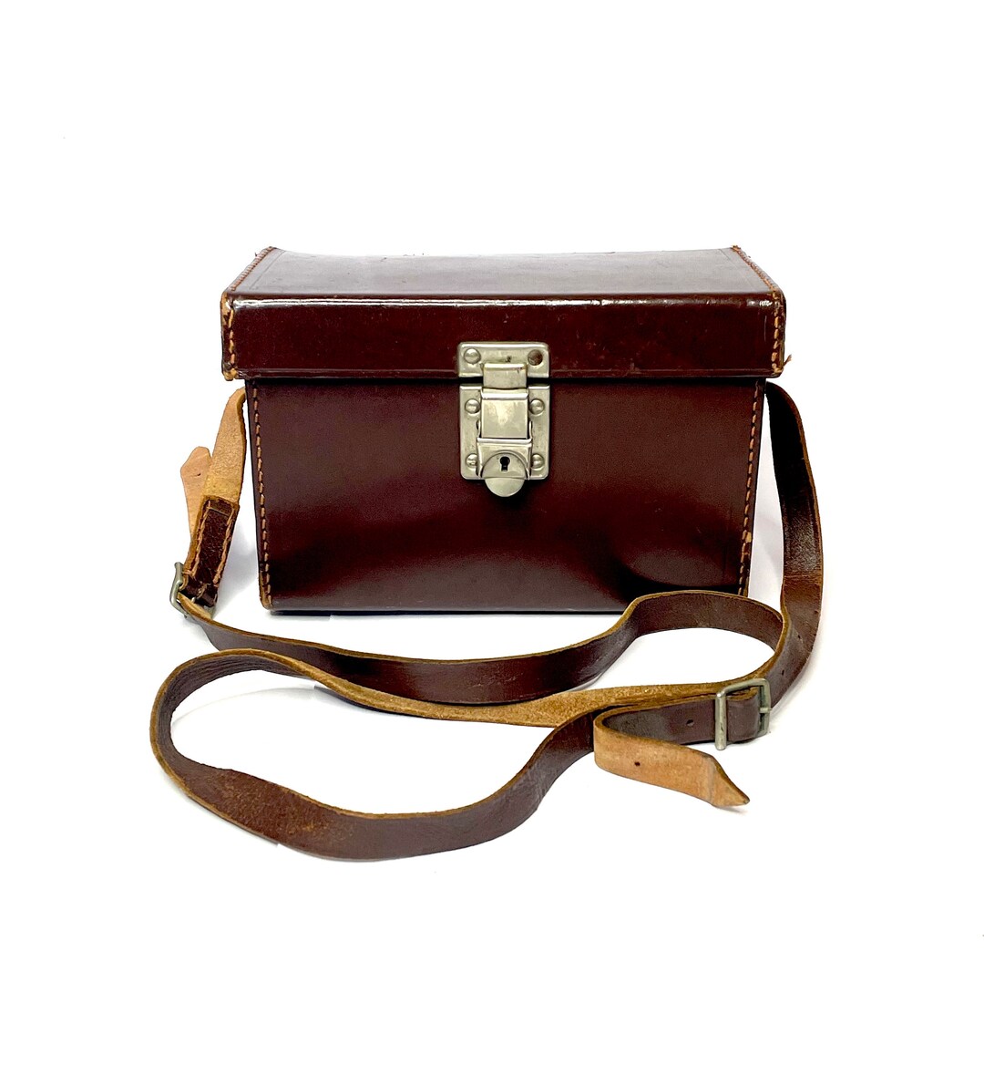 Brown Vintage Leather Camera Case/box, C.1950s Vintage Leather Camera ...