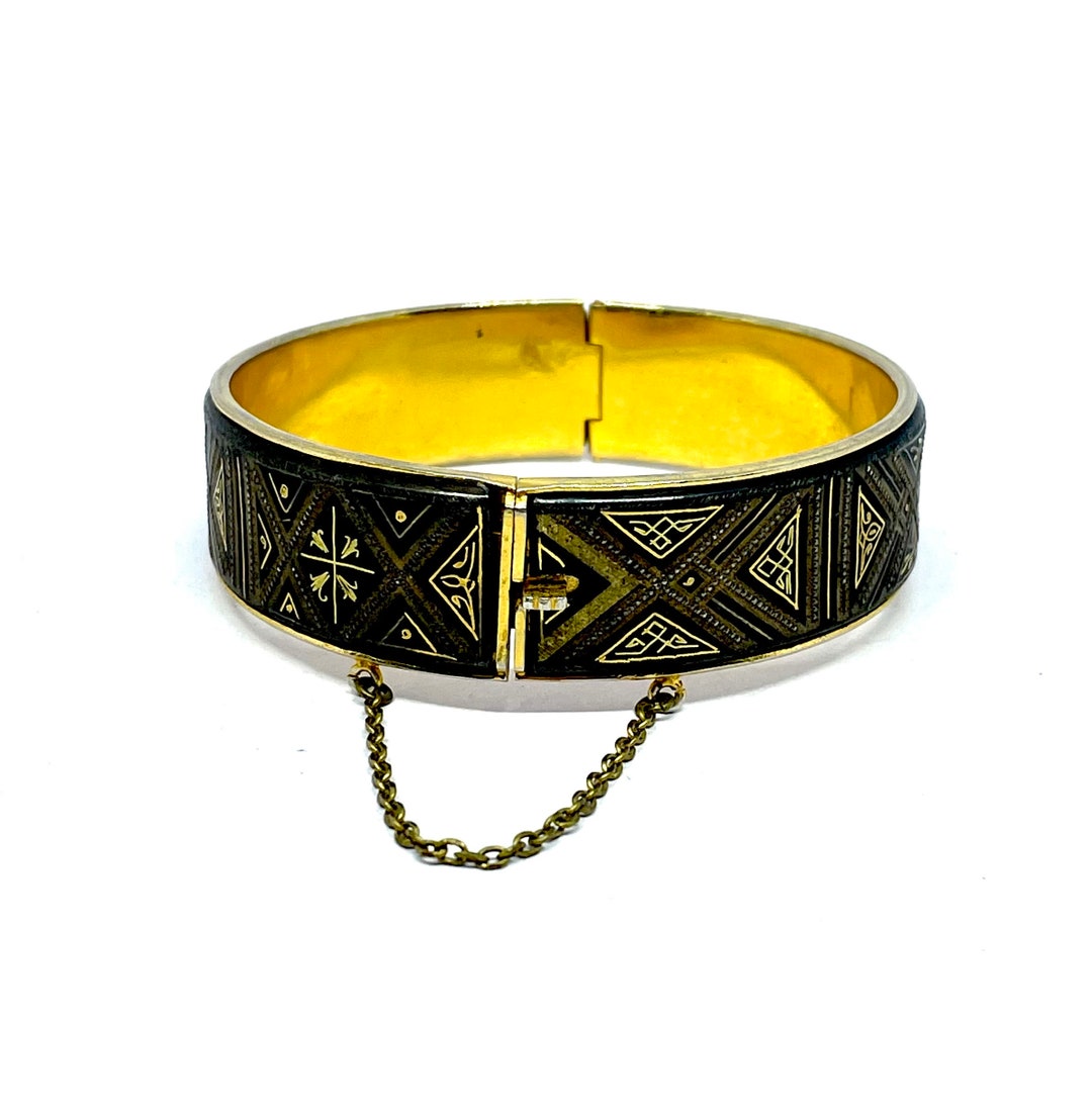 Tolado Damascene Spanish Vintage Bracelet, Gold Plated and Black 1970s ...
