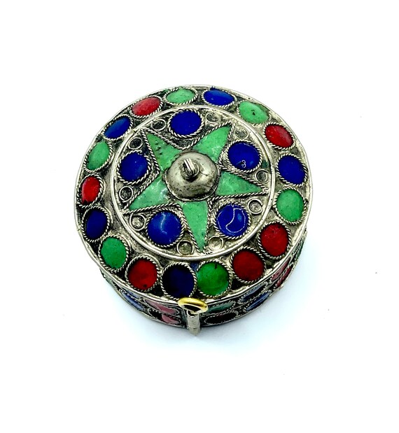 Rare handmade Moroccan enamel vintage Berber trinket … - Gem