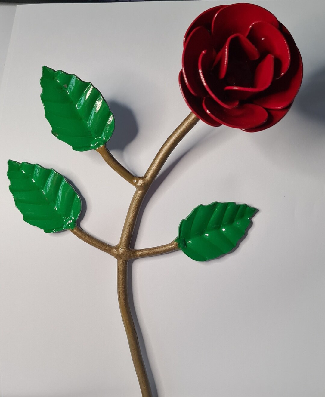 Hand Forged Red Rose on a Stem With Leaves Steel Blacksmith Hand ...