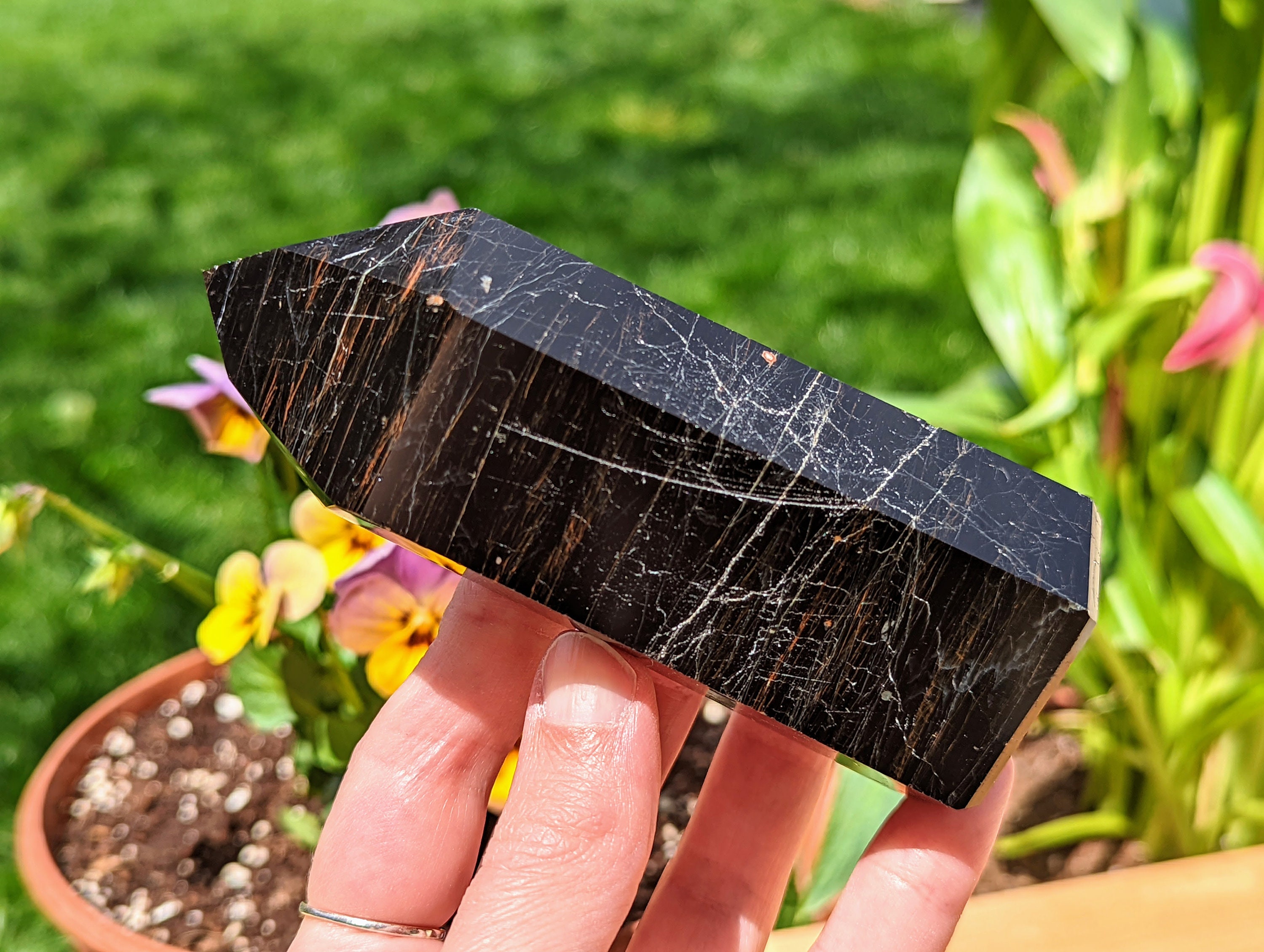 Black Tourmaline With Red Hematite Inclusions Polished Point Energy Conductor Generator Etsy