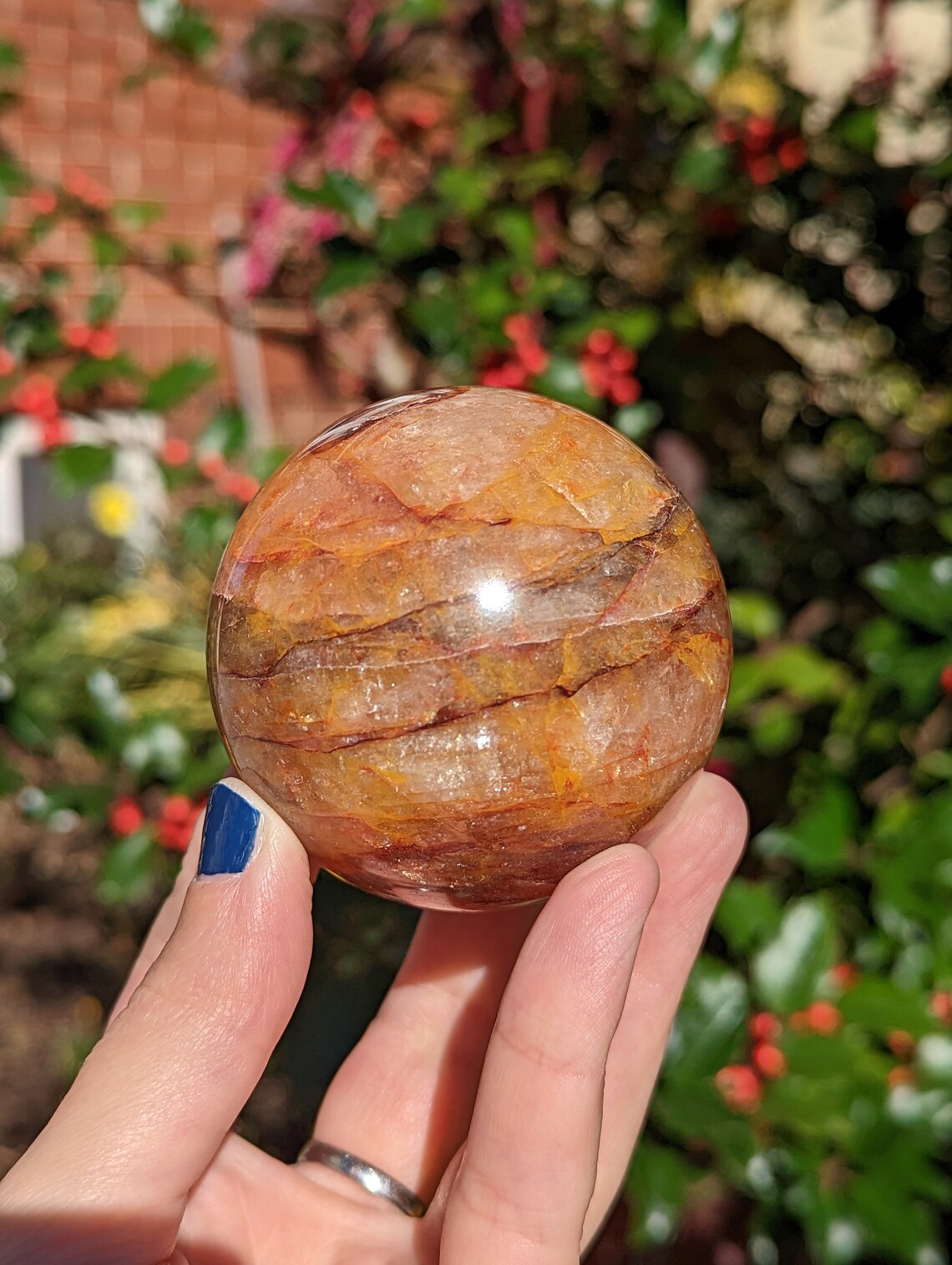 Orange and Red Crackled Quartz Sphere ; Fire Quartz W Rainbows Sphere ...