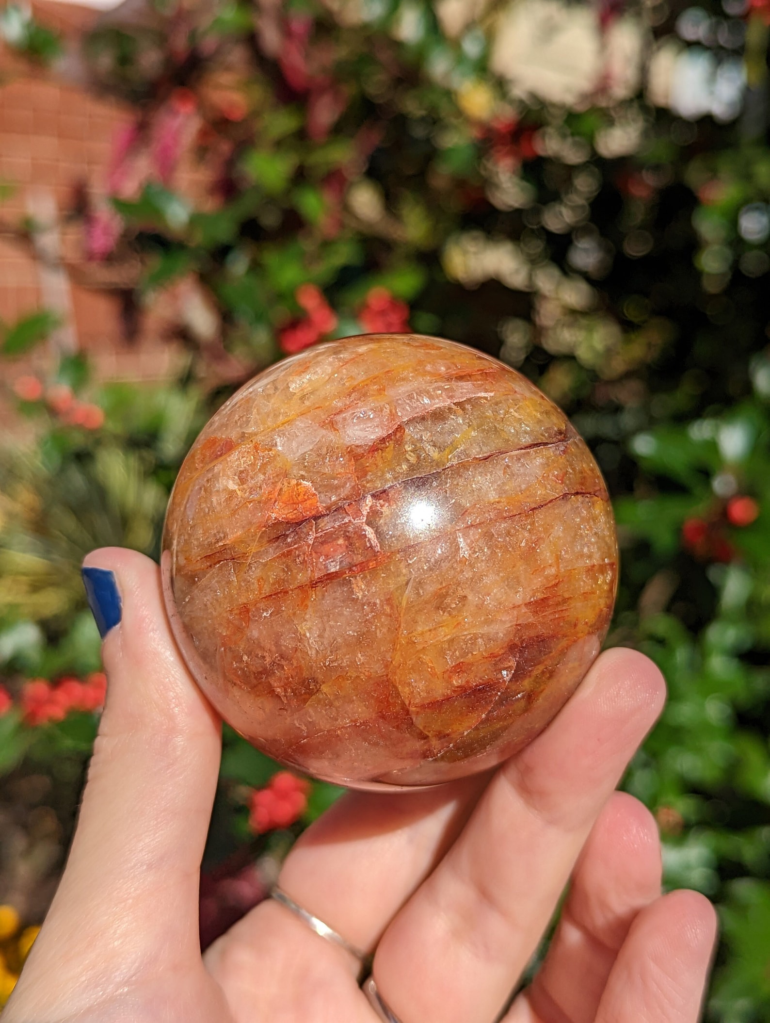 Orange and Red Crackled Quartz Sphere ; Fire Quartz W Rainbows Sphere ...