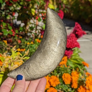Goldsheen Obsidian Crescent Moon 5.75 Inches, Altar Tools , Moon Ritual ...