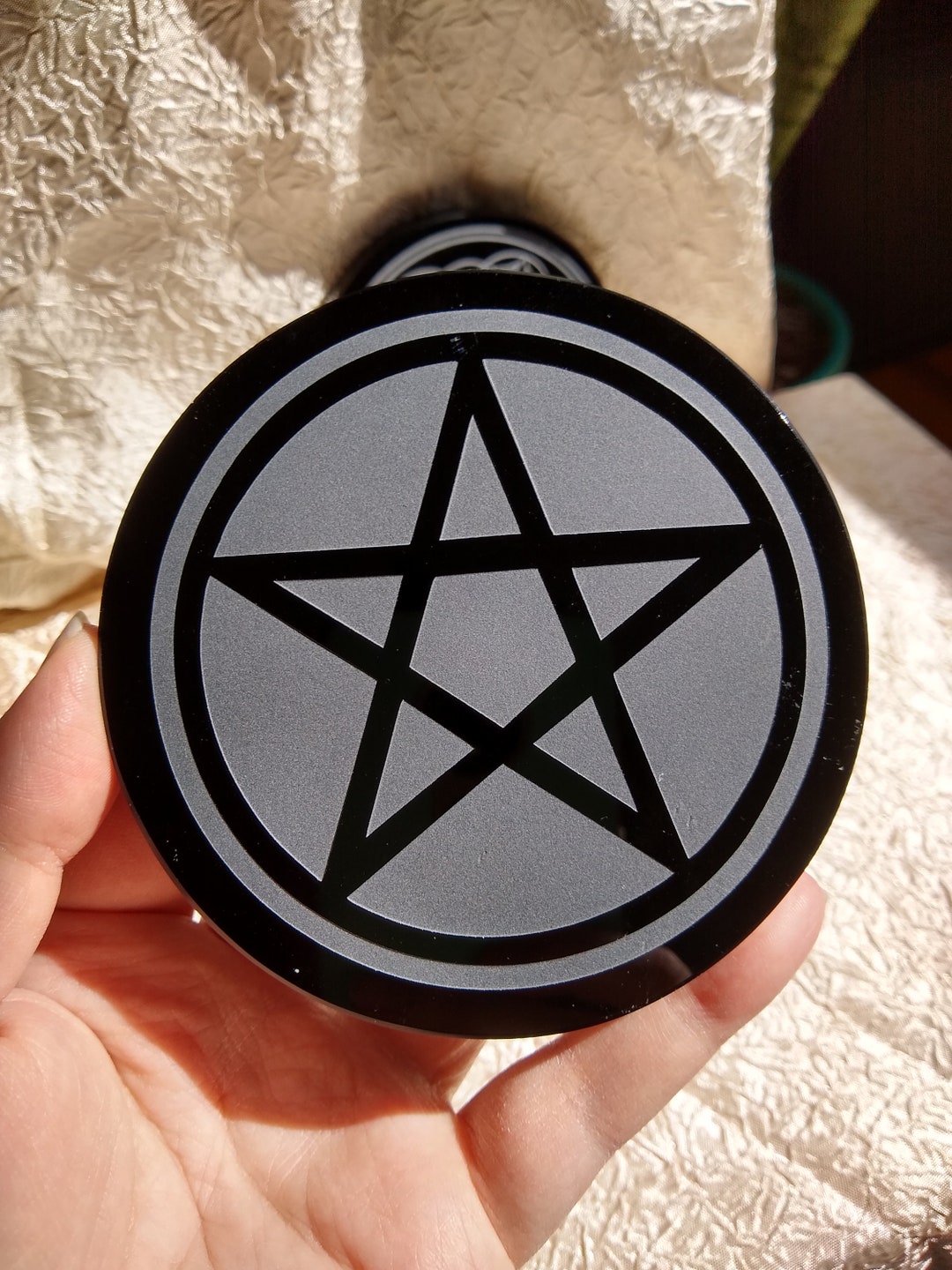 Obsidian Charging Plate, Obsidian Pentacle Plate, Obsidian Flower of ...