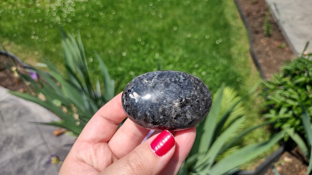 Larvikite Polished Palm Stone Grounding and Protection Crystal Gemstone ...