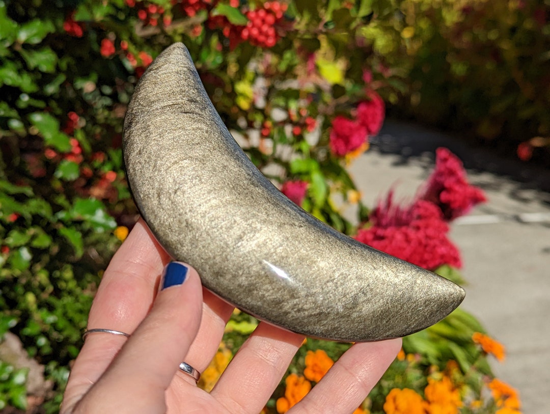 Goldsheen Obsidian Crescent Moon 5.75 Inches, Altar Tools , Moon Ritual ...