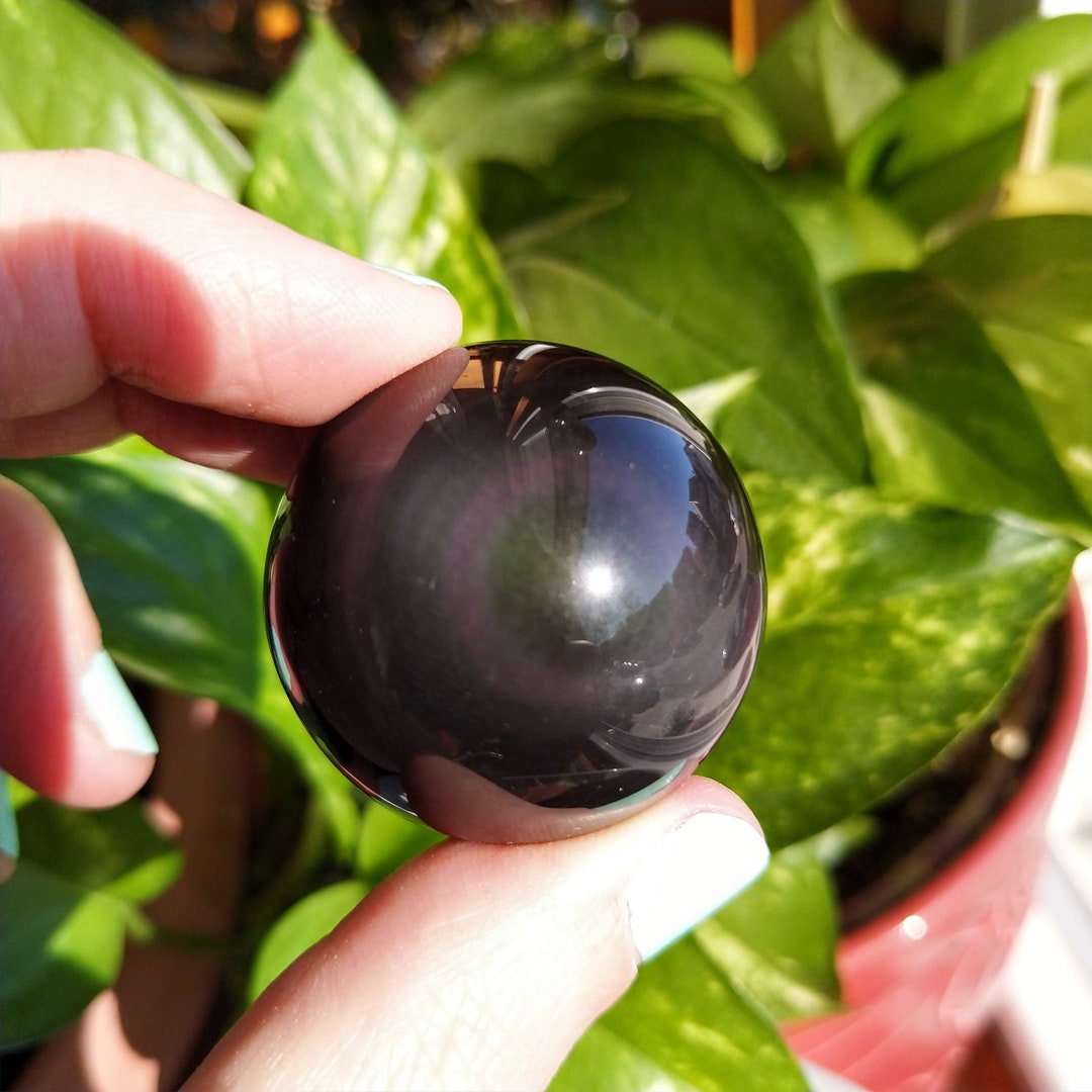 The Support Crystal Rainbow Obsidian Orb Black Obsidian With Stripes ...