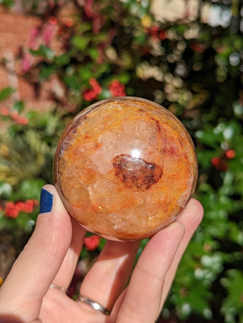 Orange and Red Crackled Quartz Sphere ; Fire Quartz W Rainbows Sphere ...