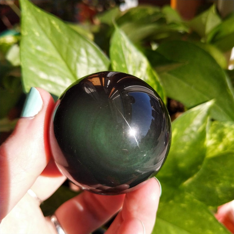 The Support Crystal Rainbow Obsidian Orb Black Obsidian With - Etsy