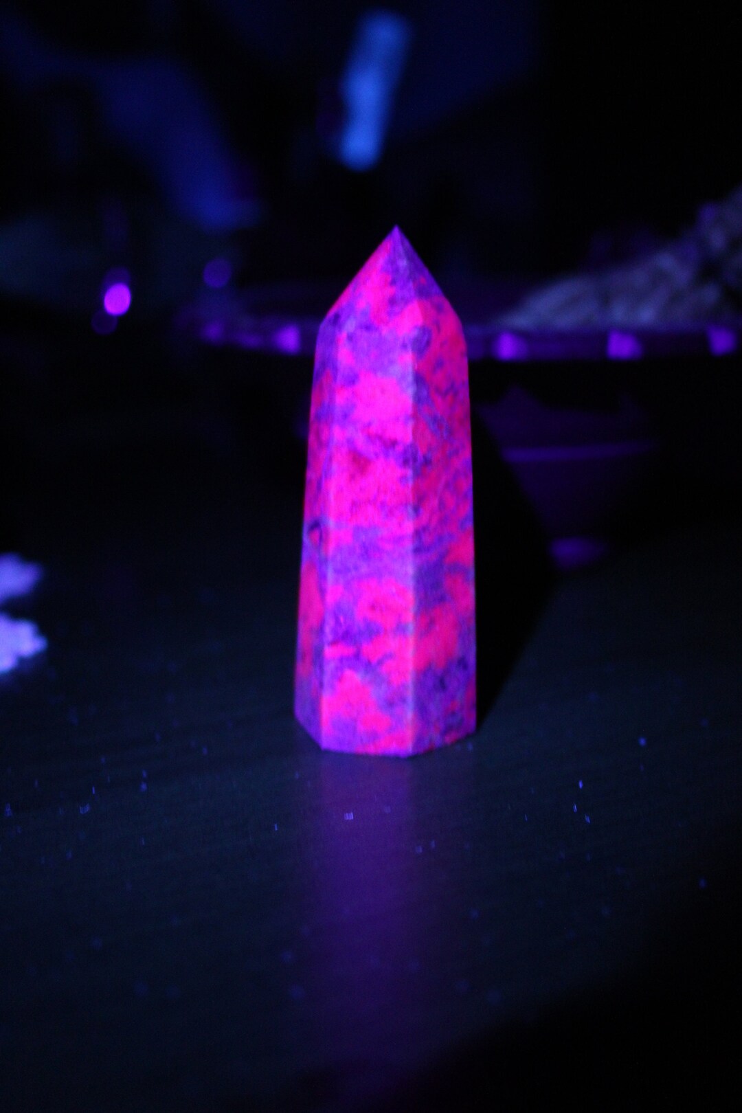 Ruby in Apatite Obelisk Point Uv Reactive Blue and Pink Stone Knowledge ...