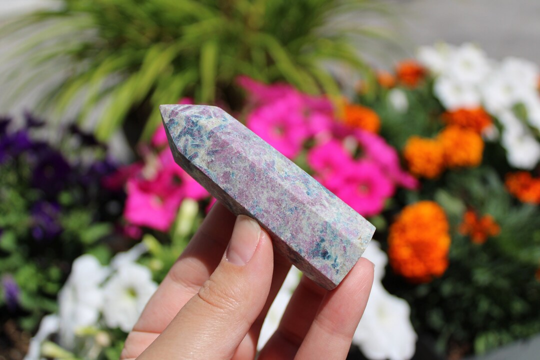 Ruby in Apatite Obelisk Point Uv Reactive Blue and Pink Stone Knowledge ...