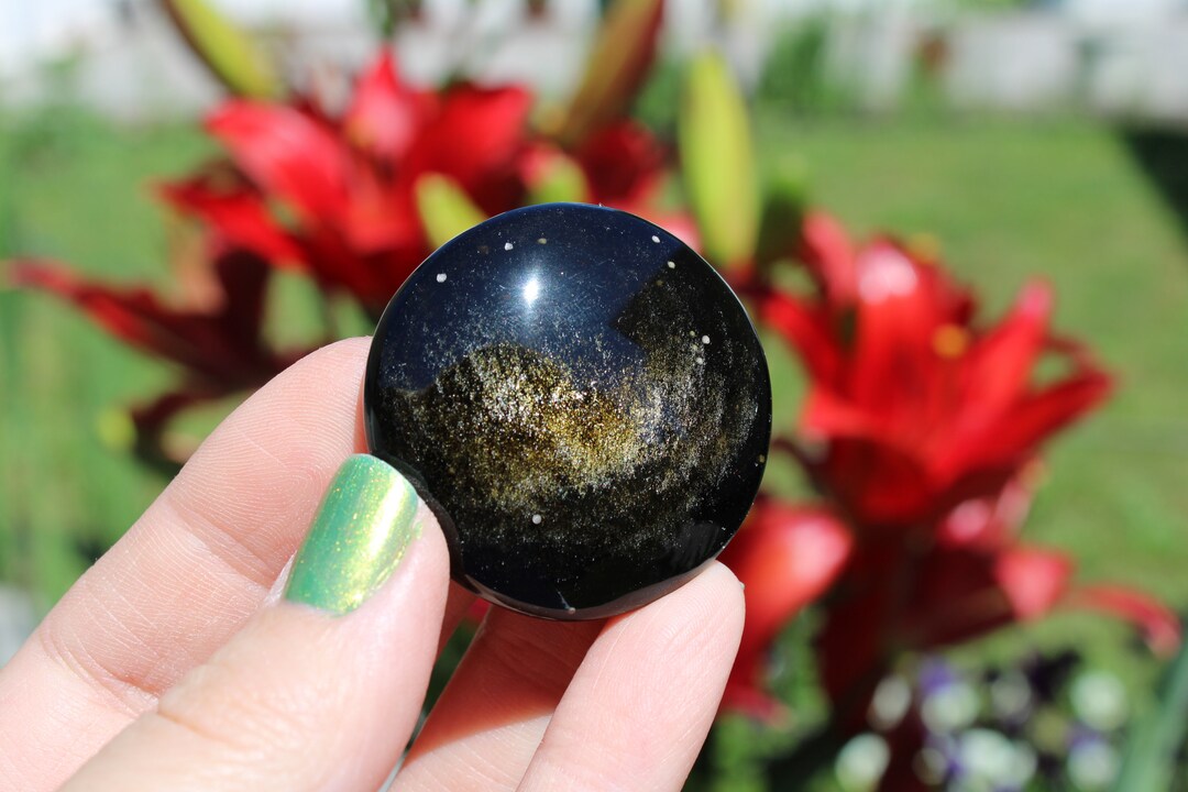 Gold Sheen Obsidian Full Moon, Plaque Obsidian Moon, Scrying Mirror ...