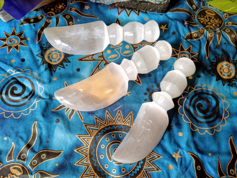 One White Selenite Hand Carved Athame Witch Knife Dagger Ritual Circle ...