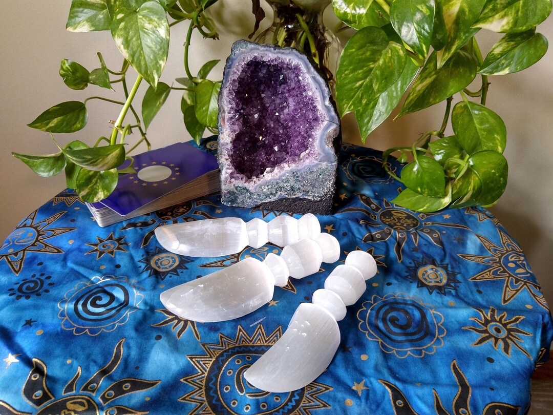 One White Selenite Hand Carved Athame Witch Knife Dagger Ritual Circle ...