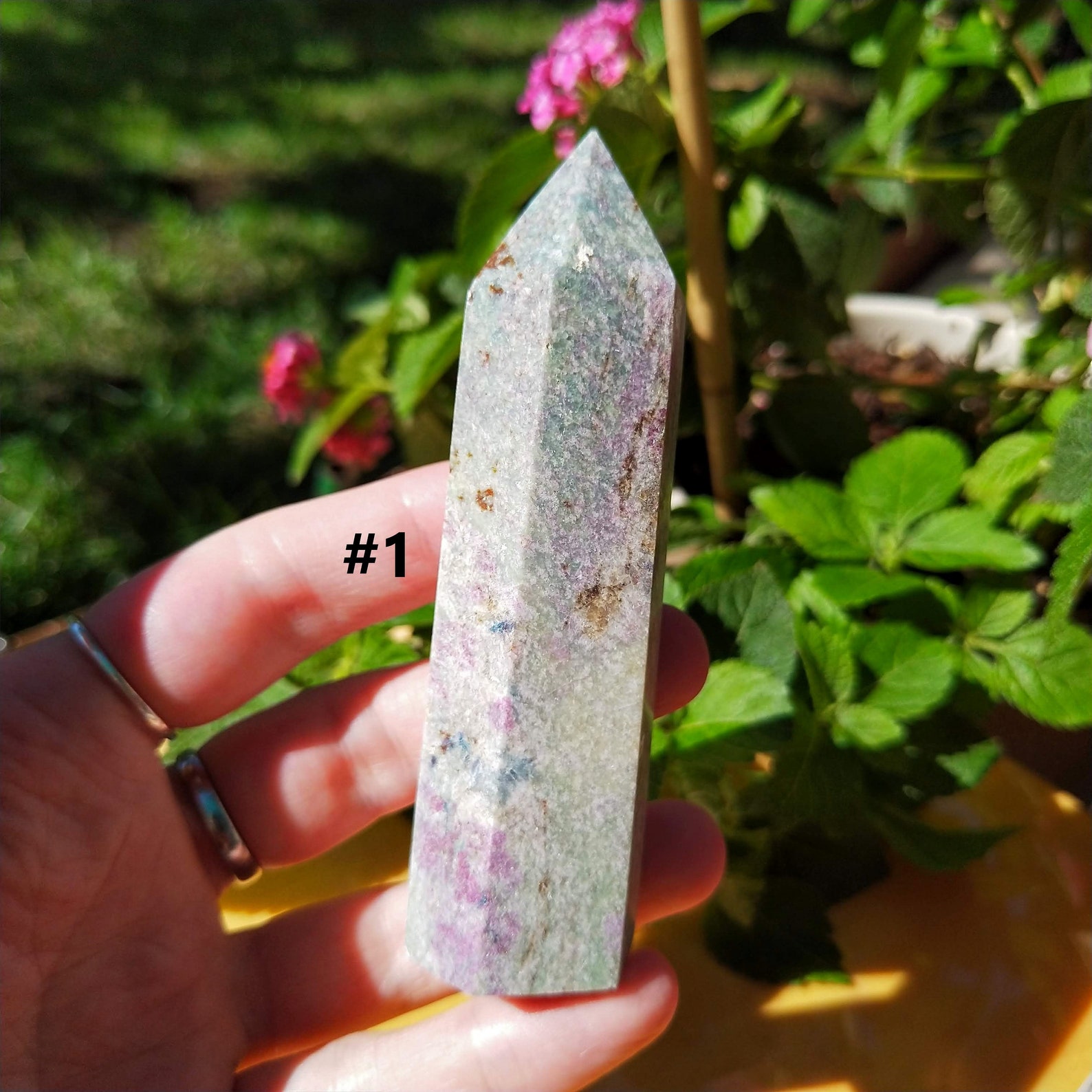 Ruby in Apatite Obelisk Point Blue and Pink Stone Knowledge and ...