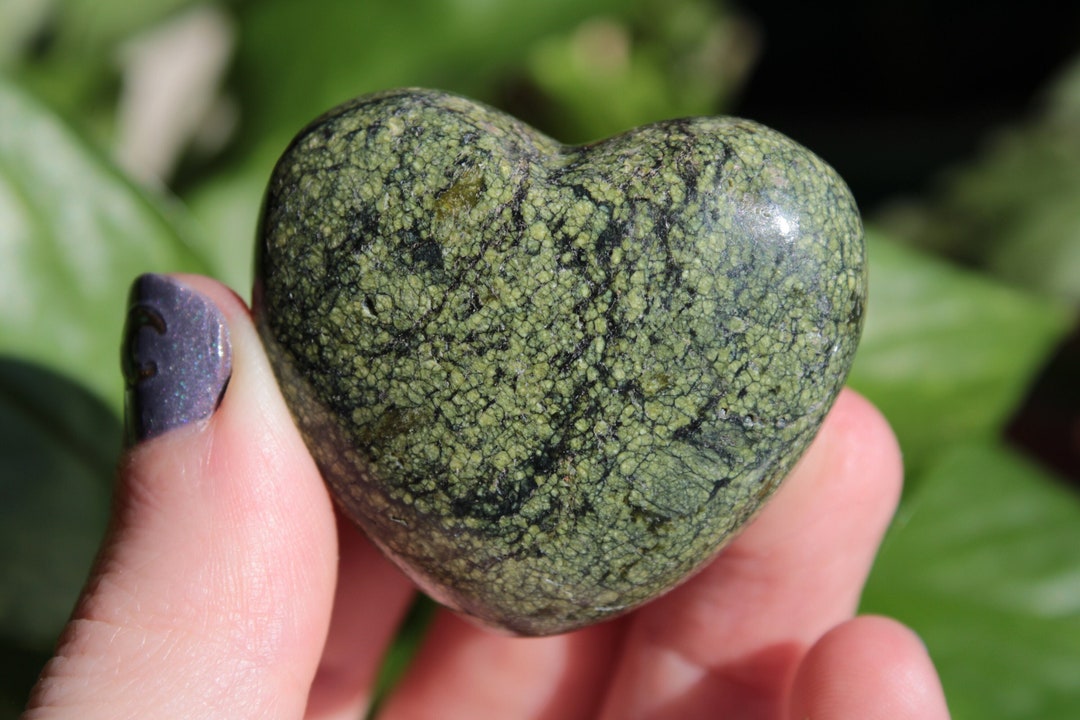 Asterite Serpentine Puffy Heart Palm Stone, Tumbled Stone, Worry Stone ...