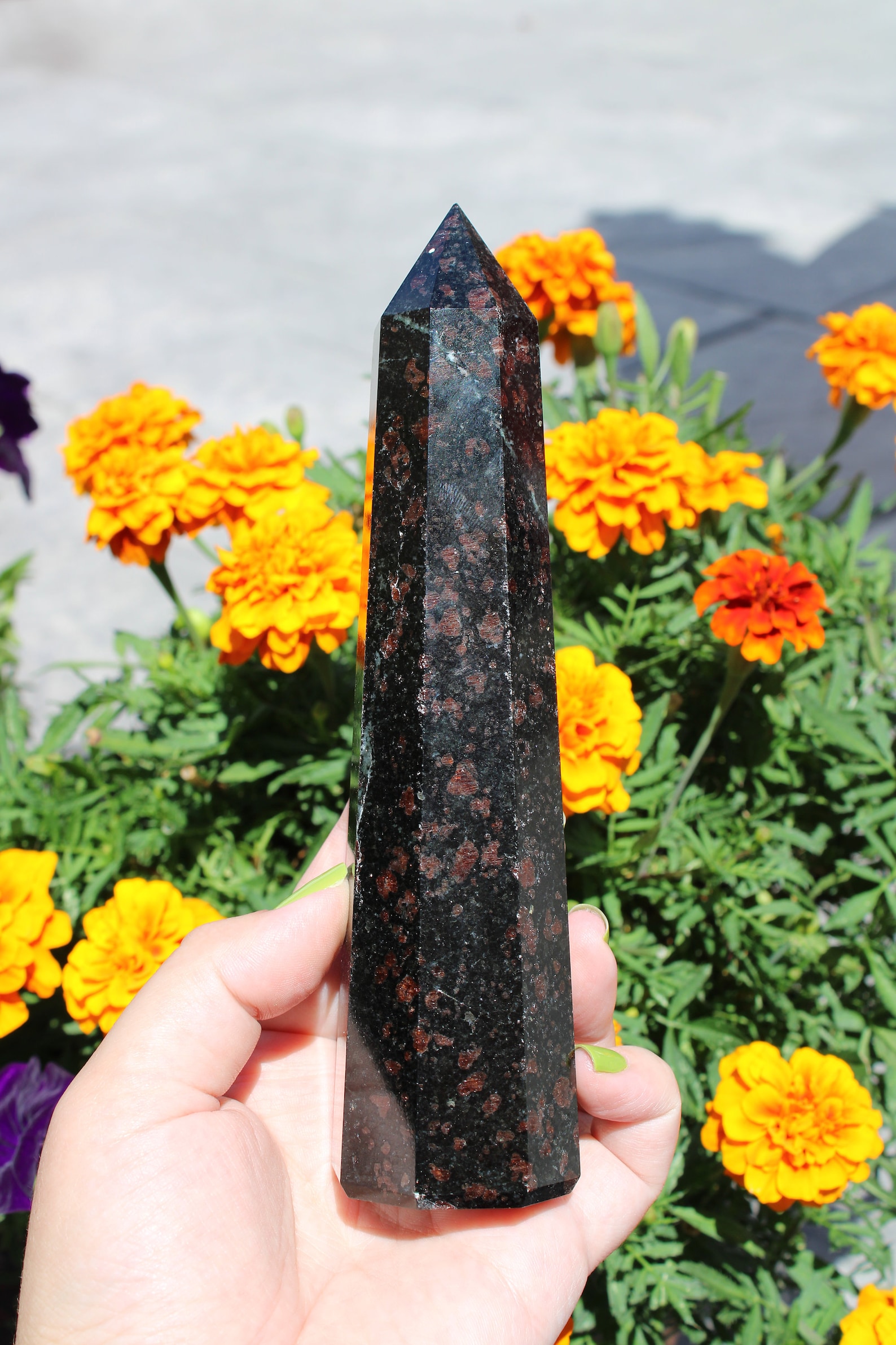 Garnet Biotite With Mica Obelisk Point, Crystal Tower, Polished Stones ...