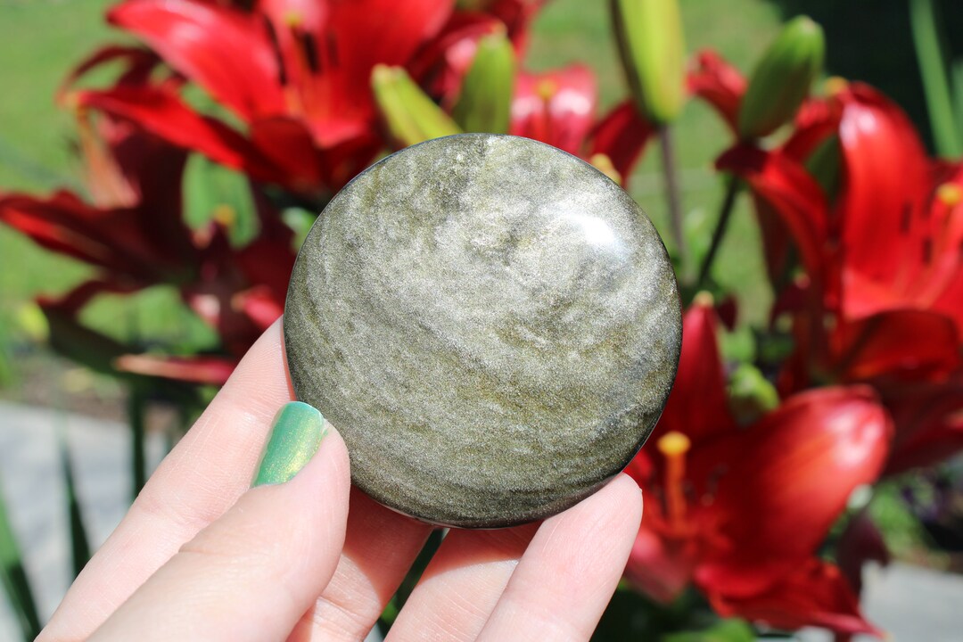 Gold Sheen Obsidian Full Moon, Plaque Obsidian Moon, Scrying Mirror ...