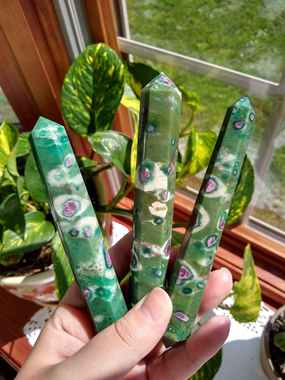 Ruby Fuchsite Double Terminated Massage Wands Green and Pink Small ...