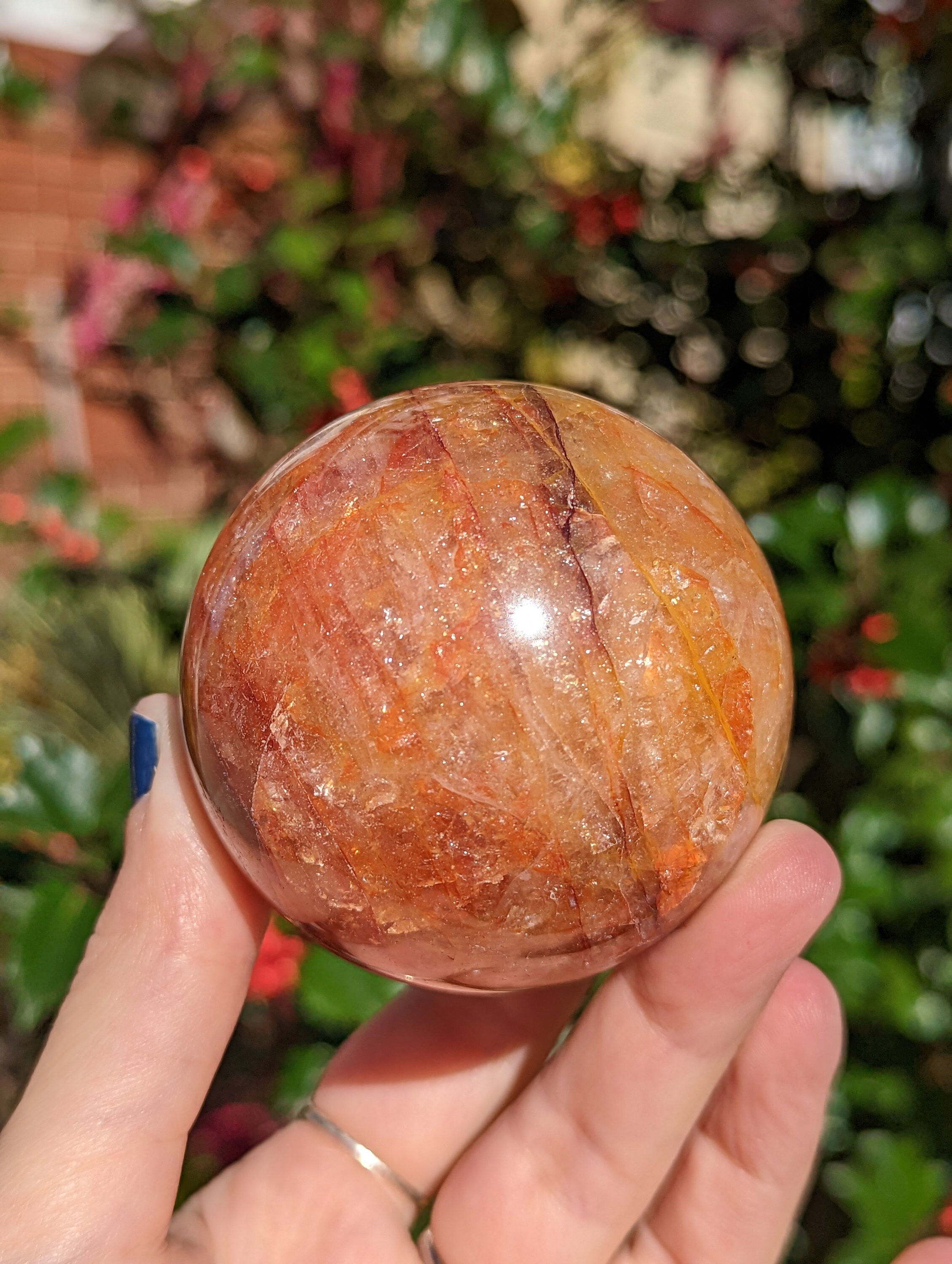 Orange and Red Crackled Quartz Sphere ; Fire Quartz W Rainbows Sphere ...