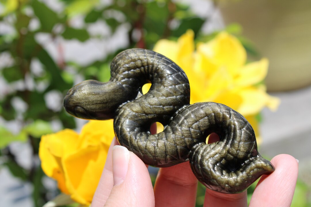 Goldsheen Obsidian Carved Snake, Altar Tools, Moon Ritual, Spirit ...