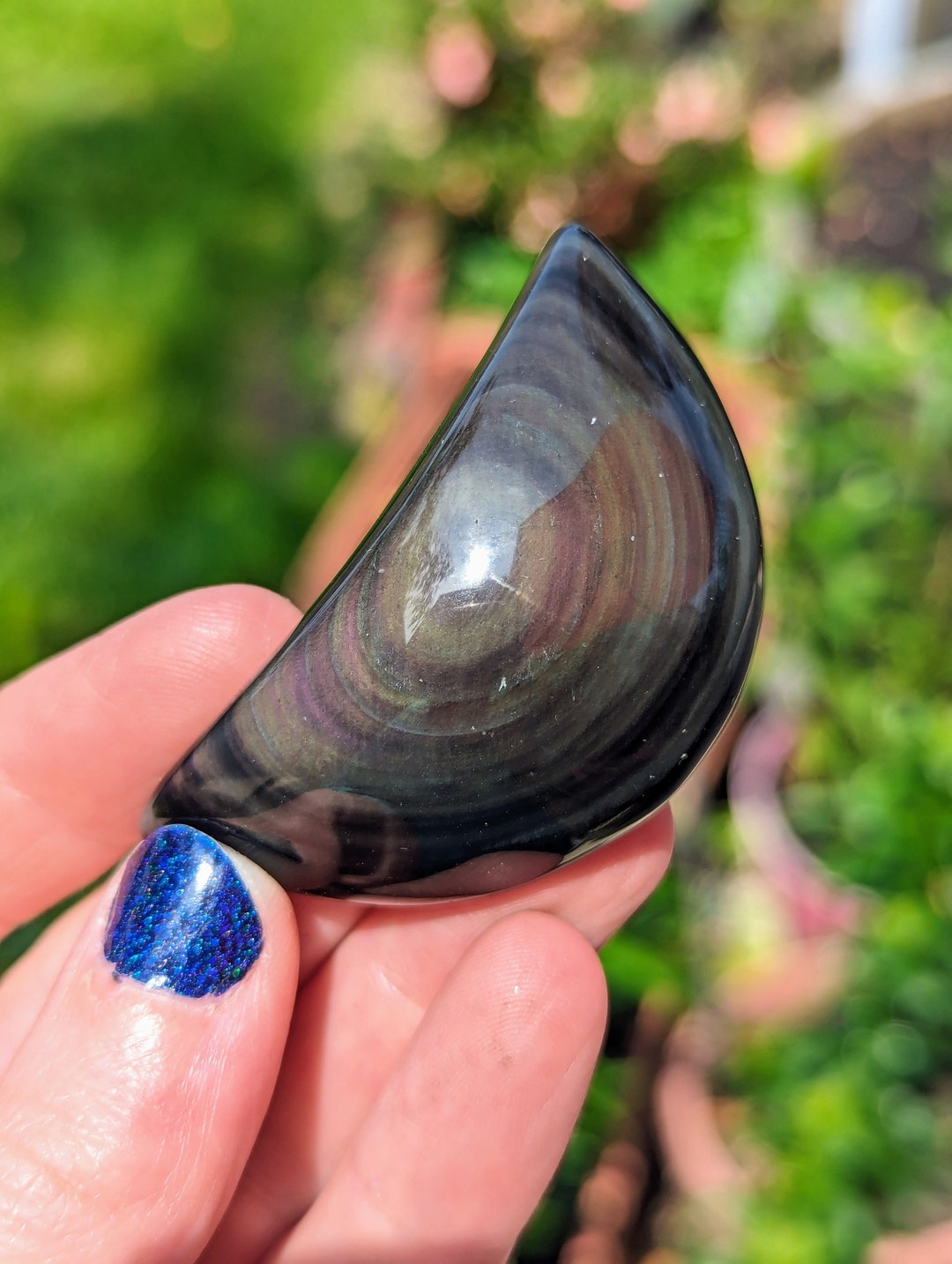 The Support Crystal Rainbow Obsidian Moon Black Obsidian With Stripes ...