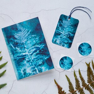 Blue Fern Cyanotype Stationery Set Card, Stickers & Gift Tag Blank ...