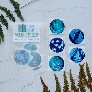 Blue Botanical Cyanotype Stickers Pack of 10 or 20 Round Glossy Labels ...