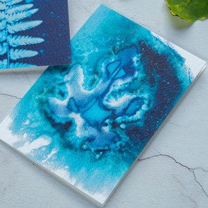 Blue Fig Leaf Cyanotype Stationery Set Card, Stickers & Gift Tag Blank ...