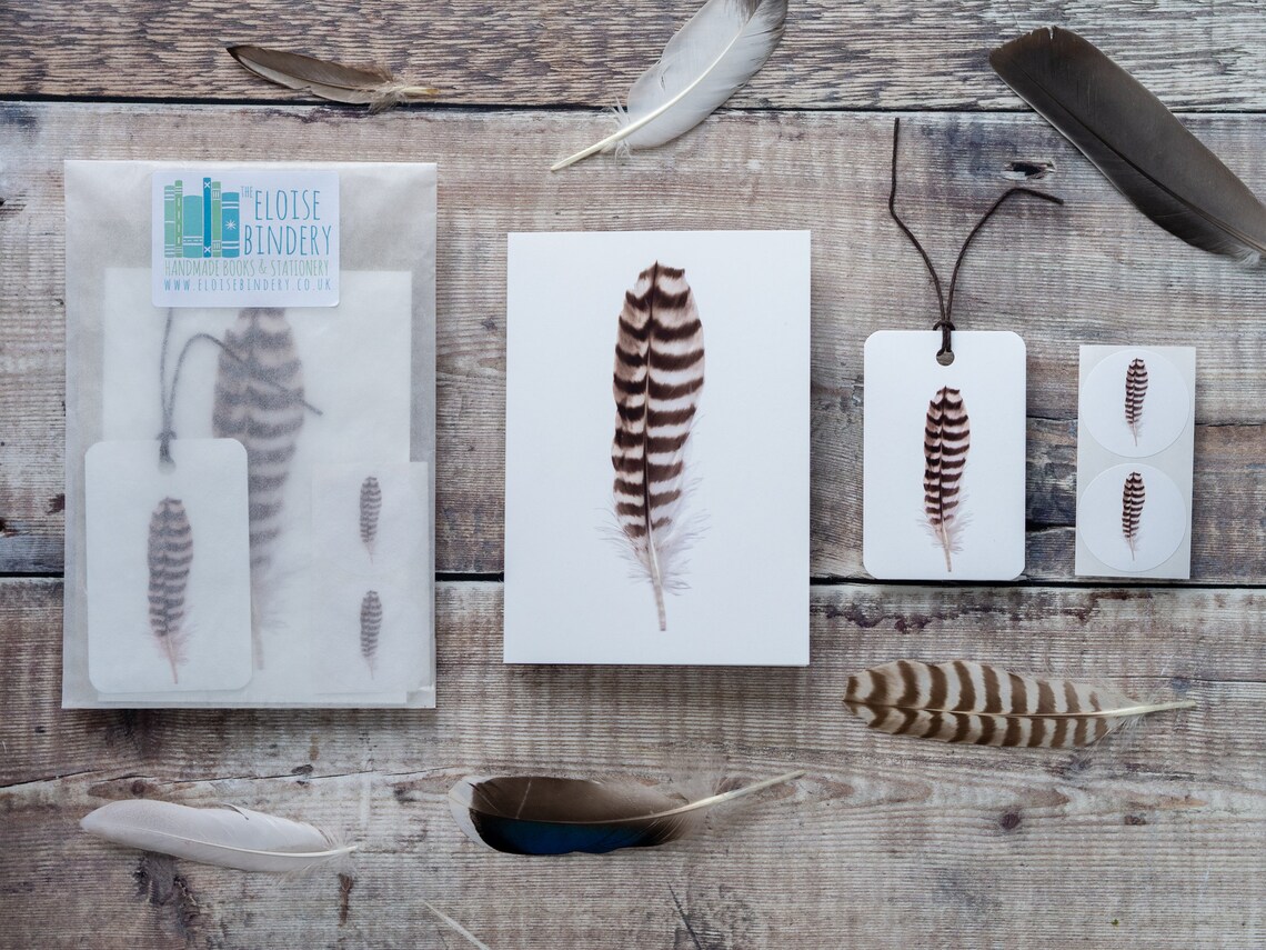Buzzard Feather Stationery Set Card Sticker & Gift Tag | Etsy