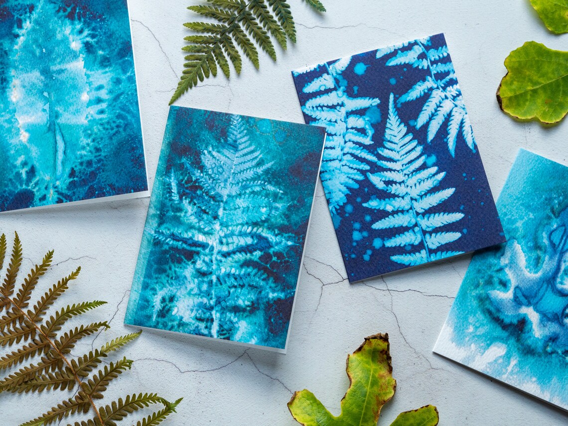 Pack of Blue Cyanotype Cards Blank Greeting Cards / | Etsy