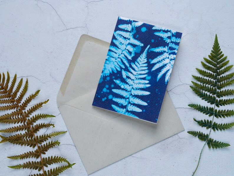Blue Fern Cyanotype Stationery Set Card Stickers & Gift Tag - Etsy