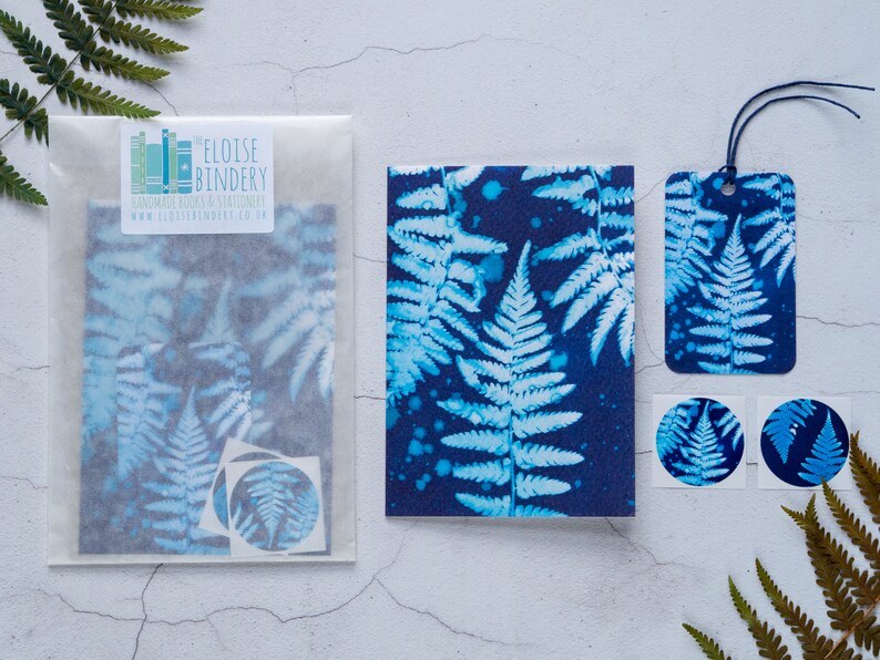 Blue Fern Cyanotype Stationery Set Card Stickers & Gift Tag - Etsy