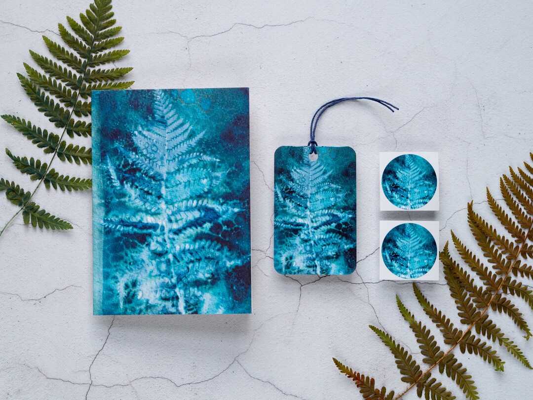 Blue Fern Cyanotype Stationery Set Card, Stickers & Gift Tag Blank ...