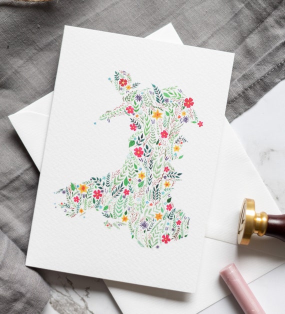 Floral Map of Wales Card Map O Gymru Carden Cymraeg Map - Etsy UK