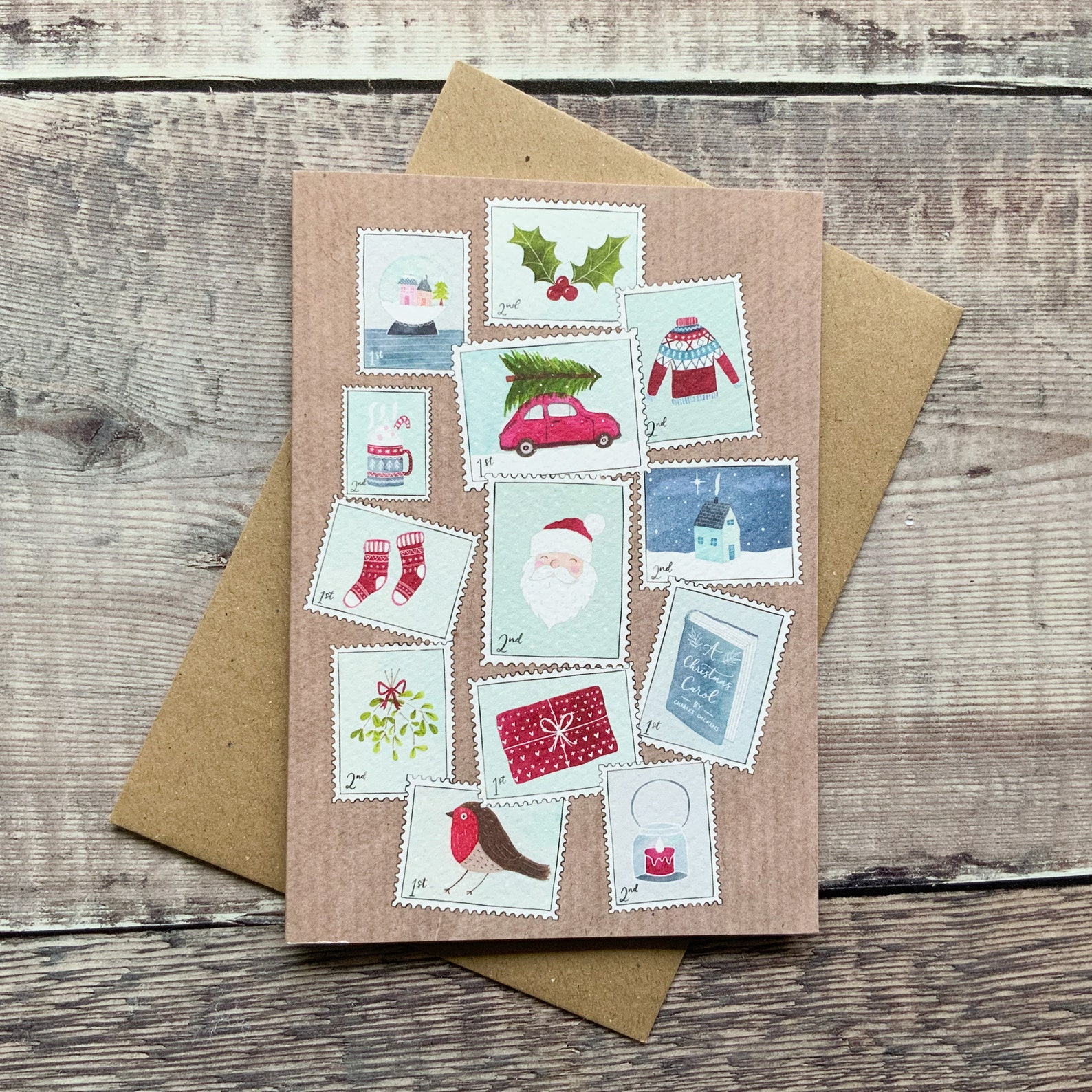 Illustrated Christmas Postage Stamp Card Single or Pack of 4 - Etsy UK